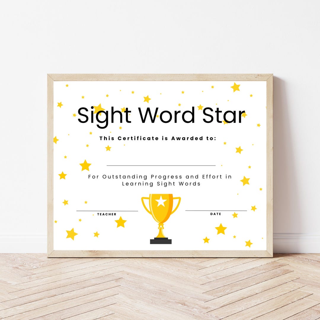 Sight Word Star Student Award Certificate Instant Download Printable ...