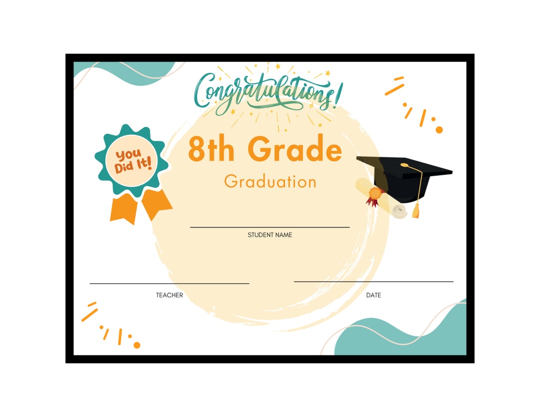 Eighth Grade Graduation Diploma Certificate Instant Download - Etsy