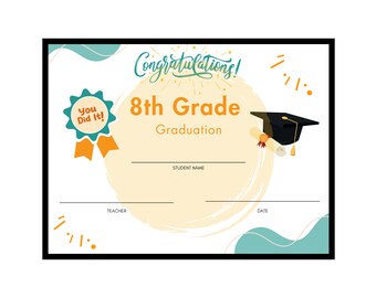 Kindergarten Graduation Certificate Diploma Blue Letters Instant ...