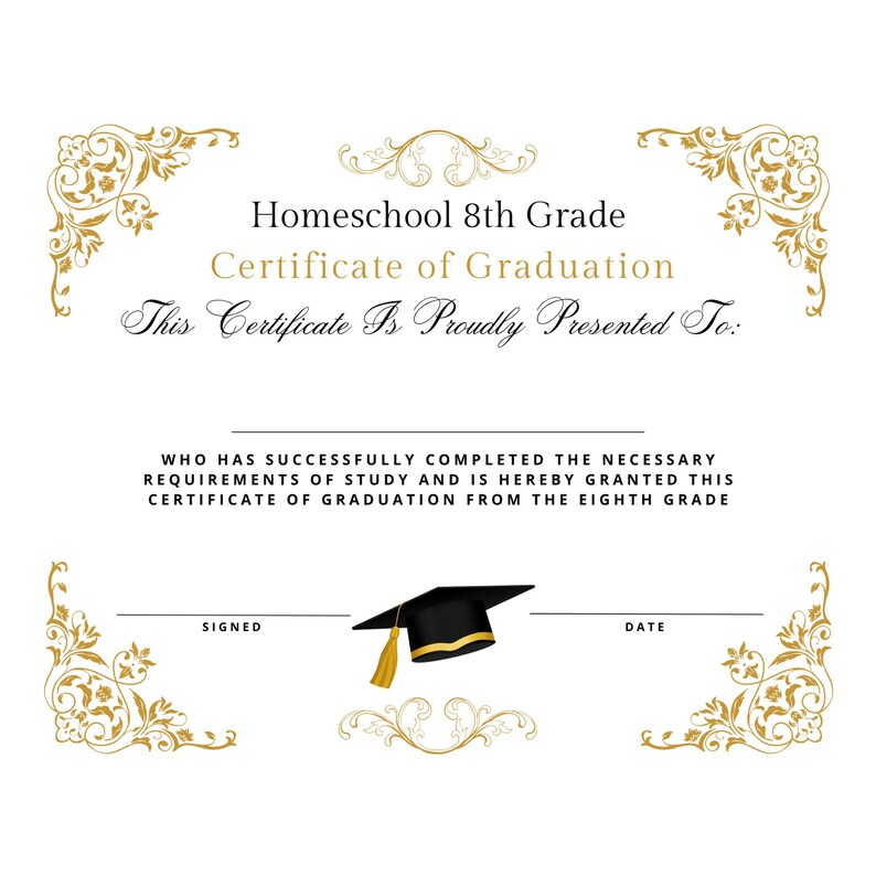 Homeschool 8th Eighth Grade Graduation Diploma Certificate School ...