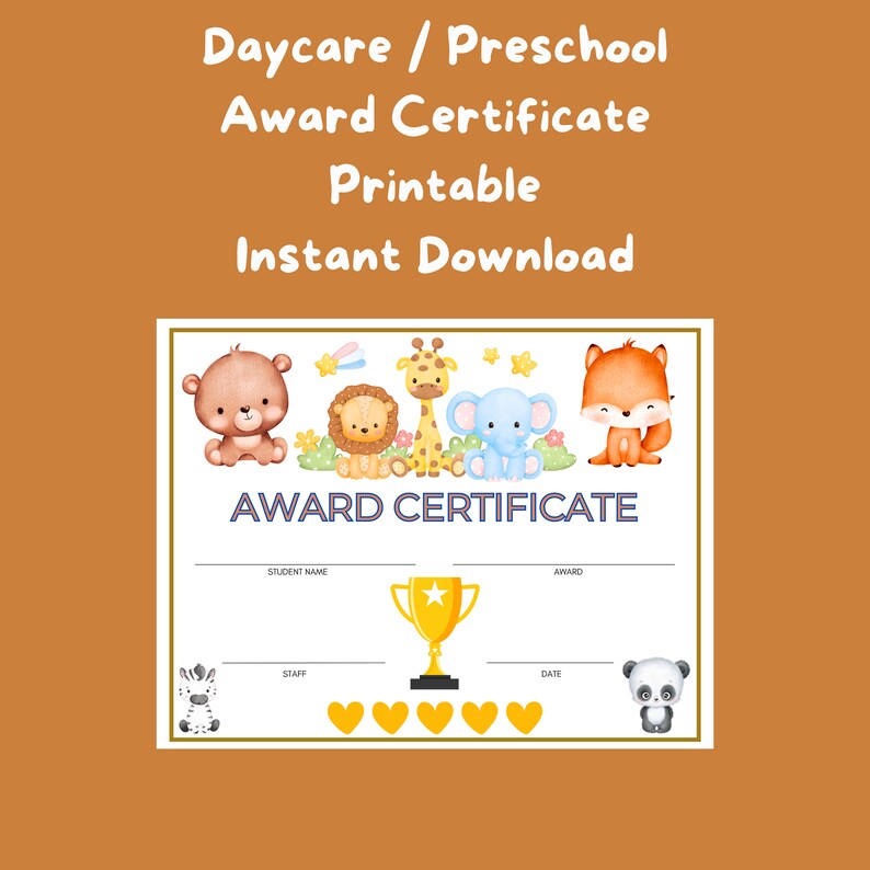 Daycare Preschool Awards Graduation Certificate Instant Download ...