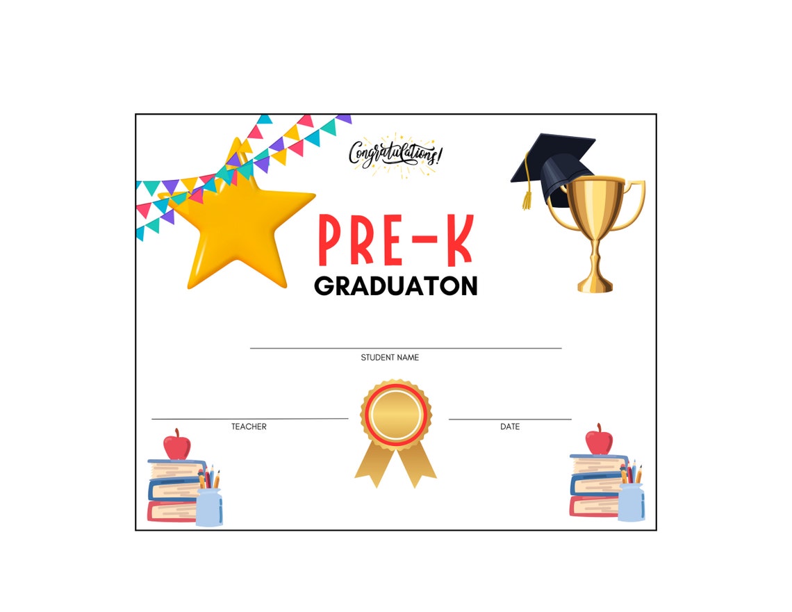 Pre-k Graduation Diploma Certificate Award Instant Download Print, Sign ...