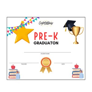 Pre-k Graduation Diploma Certificate Award Instant Download Print, Sign ...