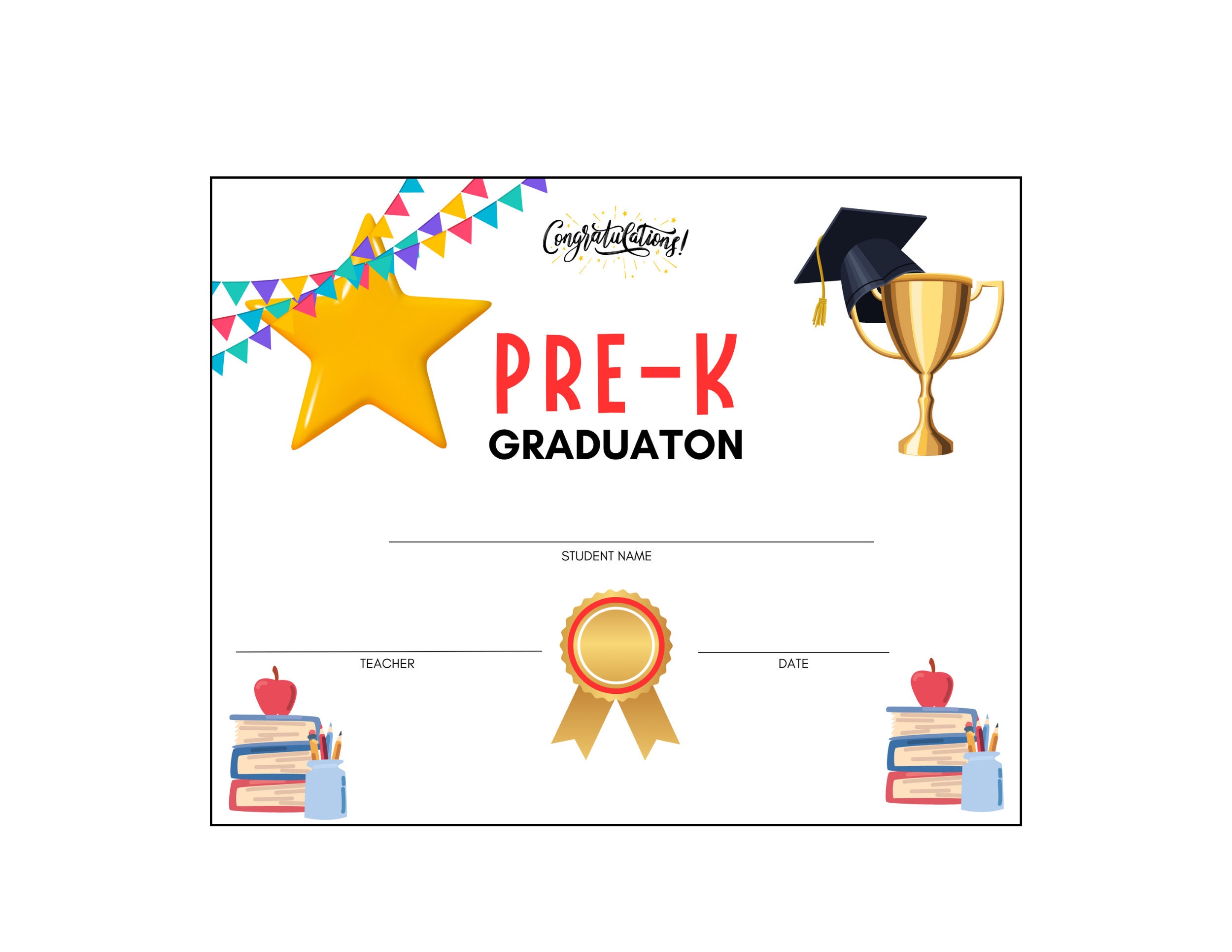 Pre-k Graduation Diploma Certificate Award Instant Download Print, Sign ...