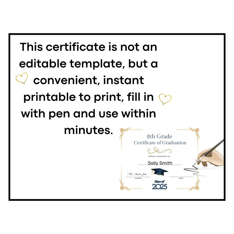 Fifth 5th Grade 2025 Graduation Diploma Award Certificate Instant ...