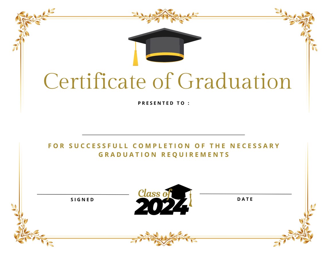 High School Senior Diploma Certificate of Graduation Class of 2024 ...