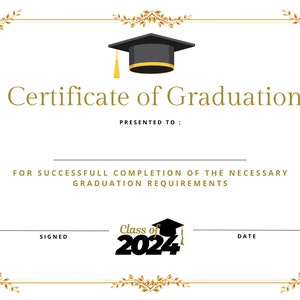 High School Senior Diploma Certificate of Graduation Class of 2024 ...