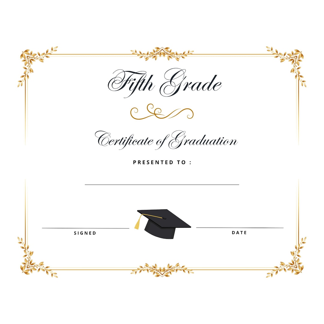 Class Certificate of Graduation 5th Fifth Grade Promotion Diploma ...