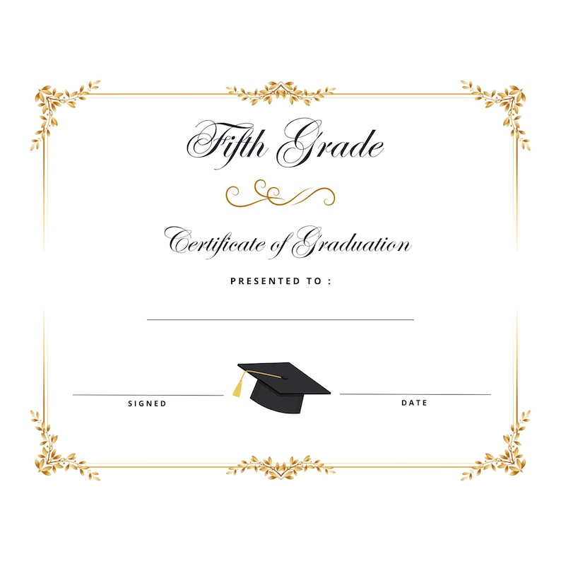 Class Certificate of Graduation 5th Fifth Grade Promotion Diploma ...
