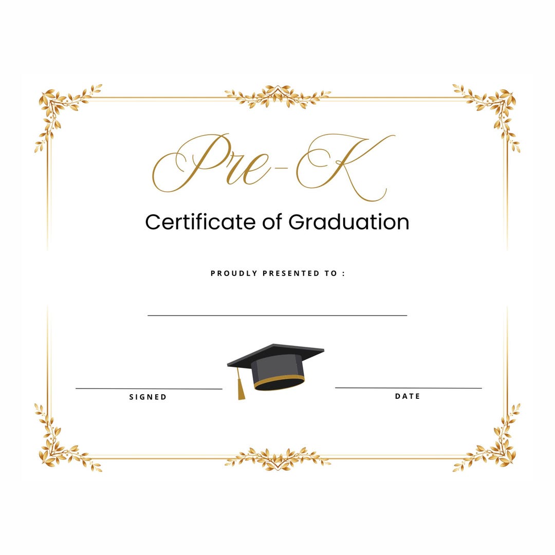 Pre-k Graduation Diploma Certificate Instant Download Printable Black ...