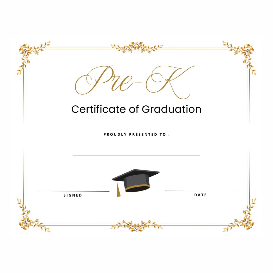 Pre-k Graduation Diploma Certificate Instant Download Printable Black ...