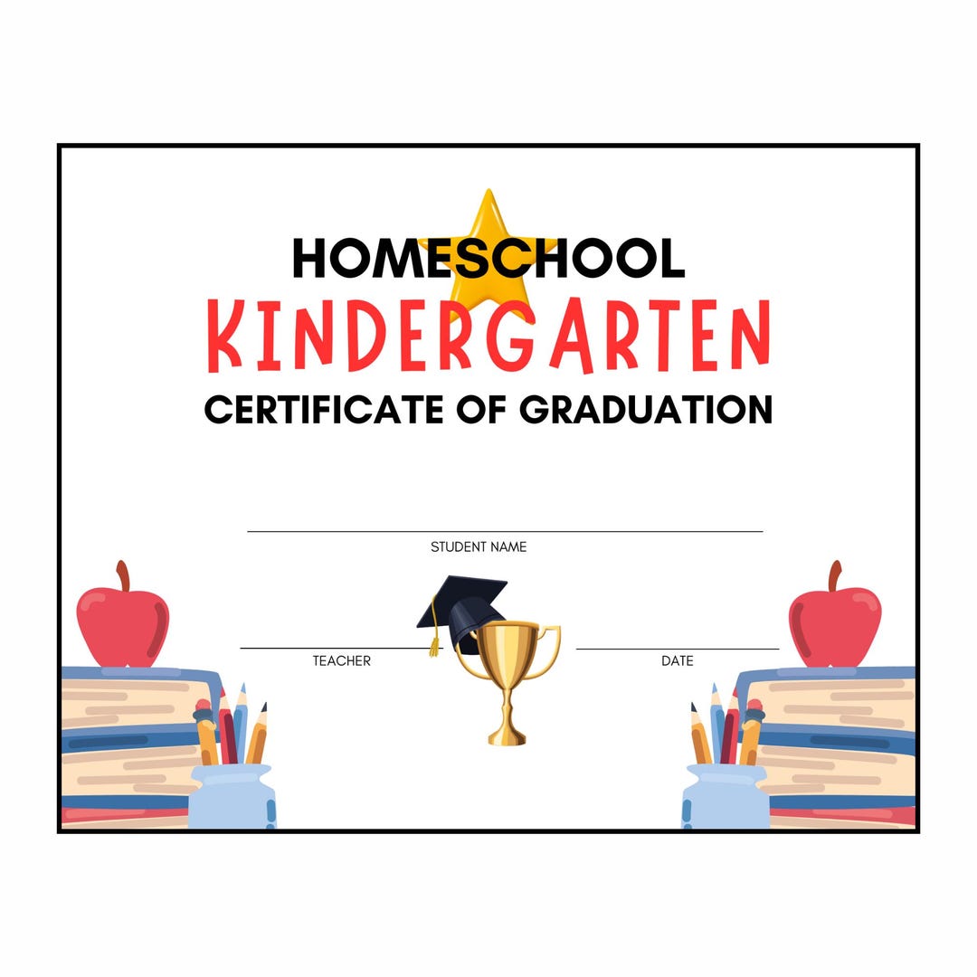 Homeschool Kindergarten Graduation Diploma Student Certificate School ...