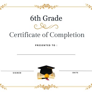 Sixth 6th Grade Graduation Diploma Certificate Instant Download ...
