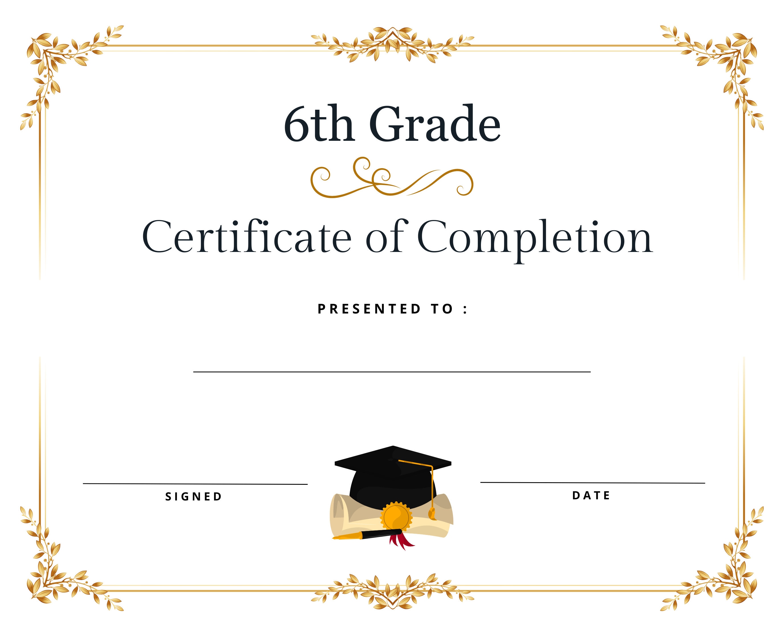 Sixth 6th Grade Graduation Diploma Certificate Instant Download ...