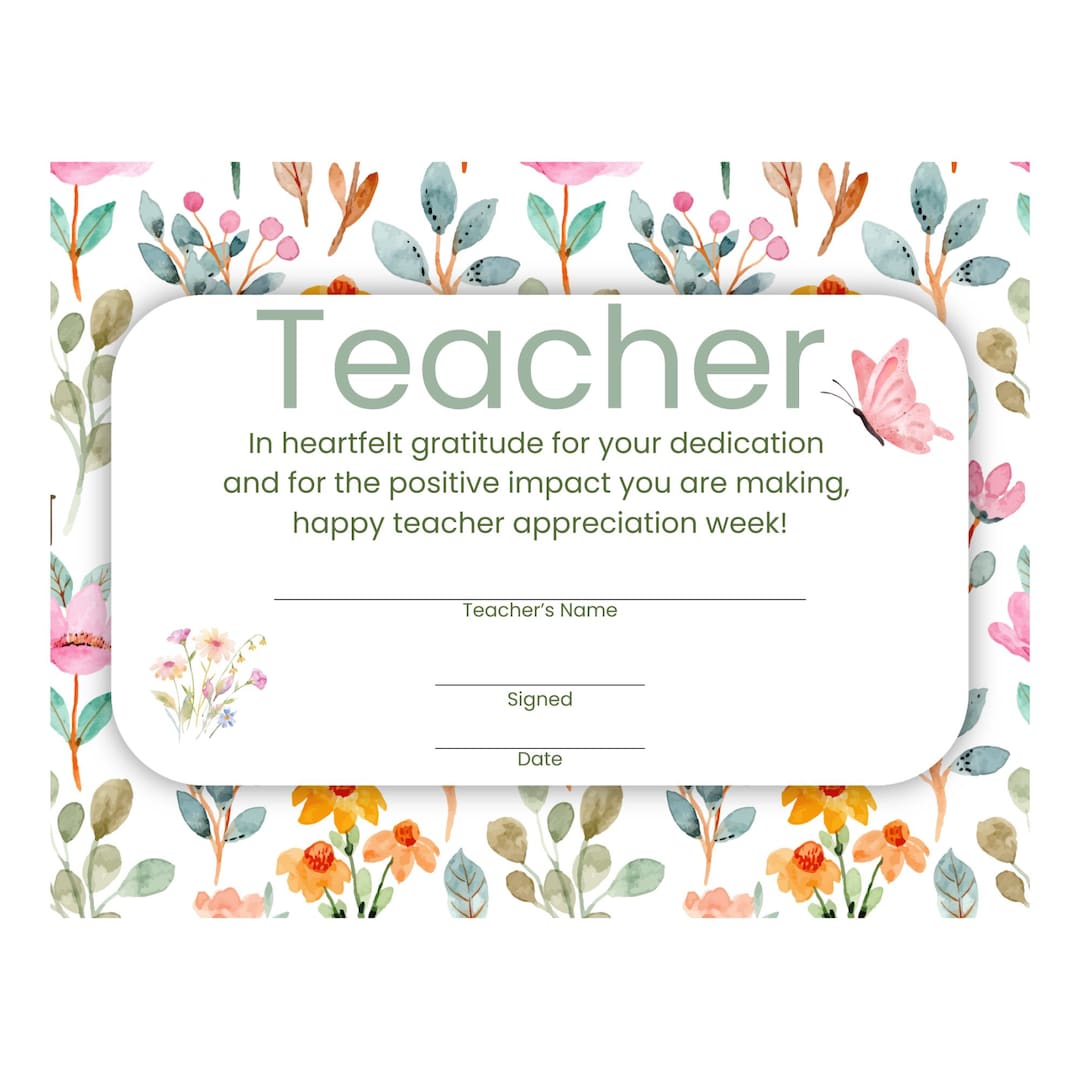 Teacher Appreciation Week Certificate Premade Instant Download Print ...