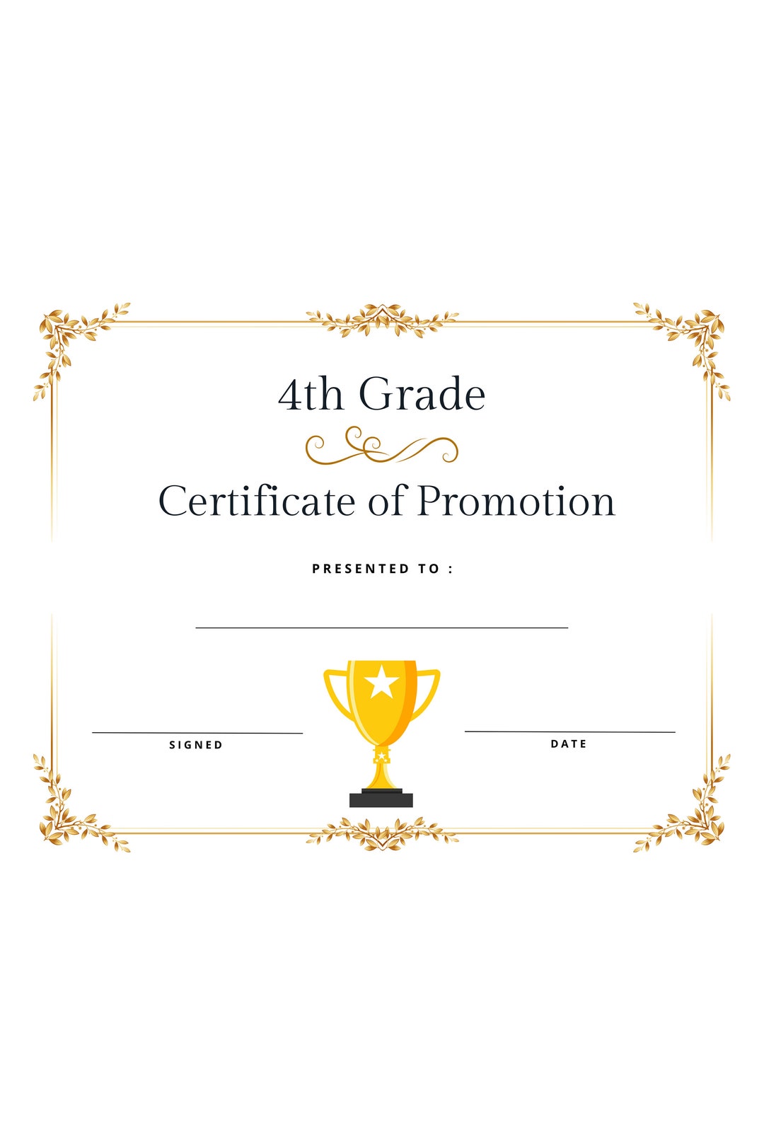 Fourth 4th Grade Promotion Graduation Diploma Certificate Easy Instant ...