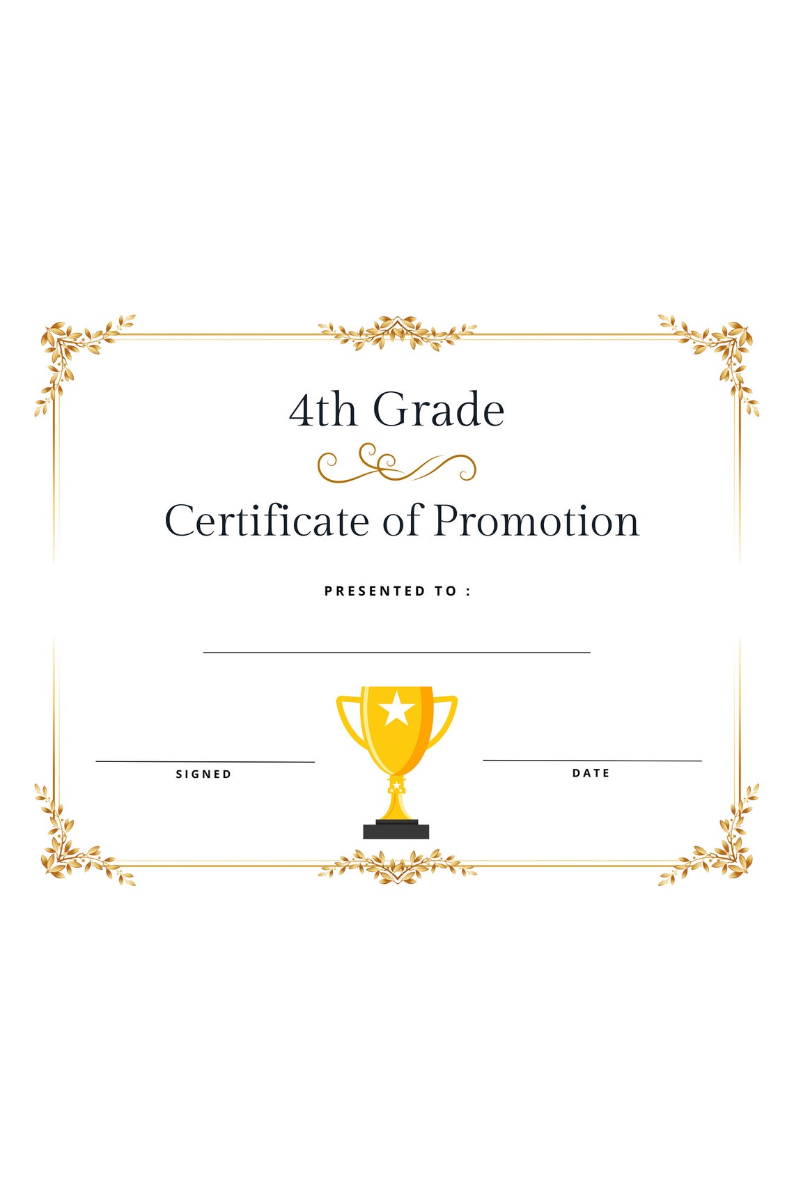 Fourth 4th Grade Promotion Graduation Diploma Certificate Easy Instant ...