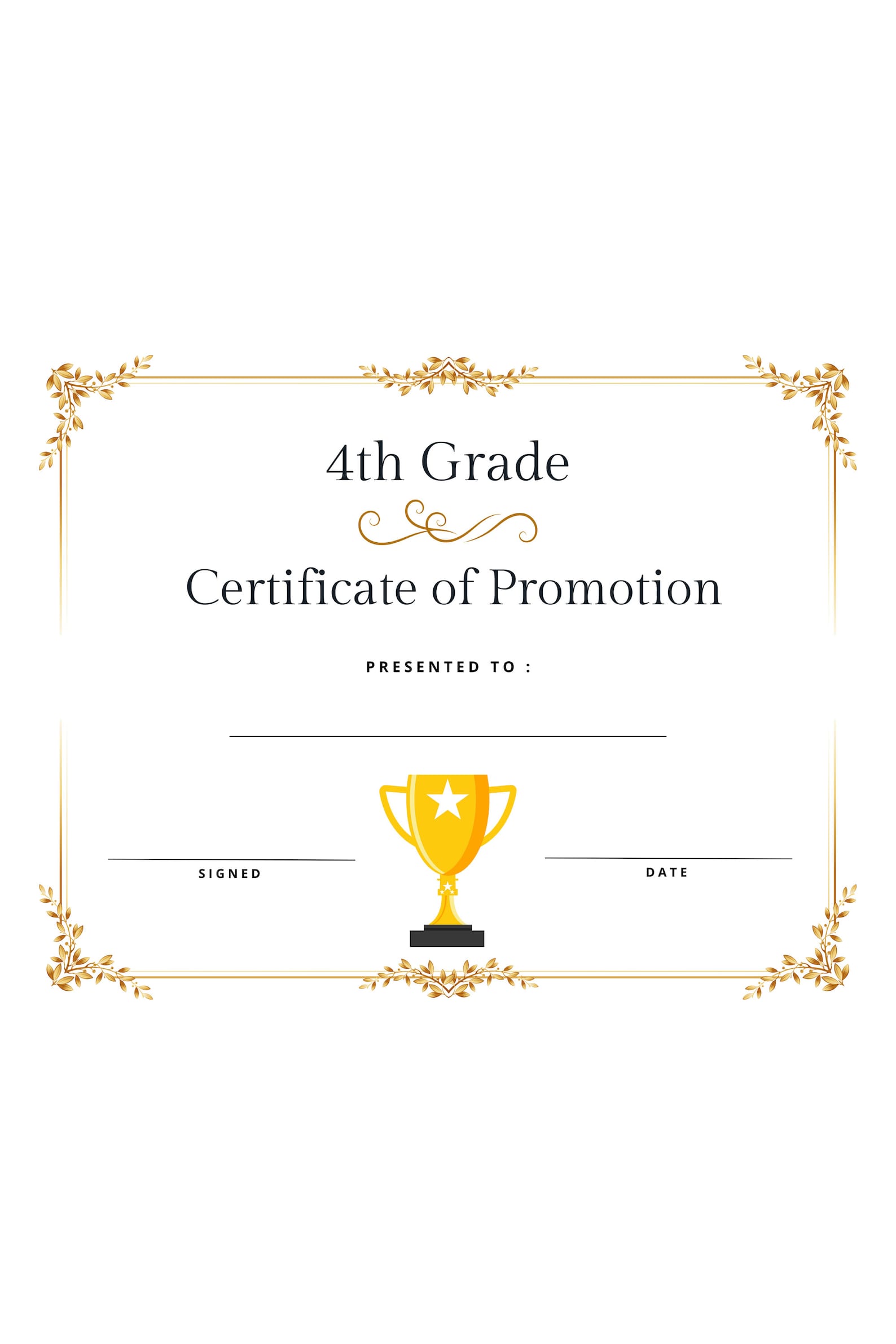 Fourth 4th Grade Promotion Graduation Diploma Certificate Easy Instant ...