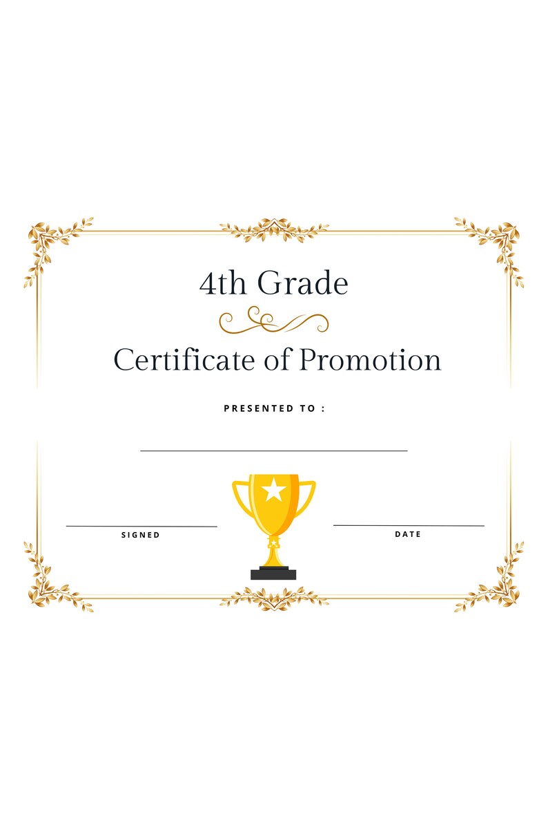 Fourth 4th Grade Promotion Graduation Diploma Certificate Easy Instant ...