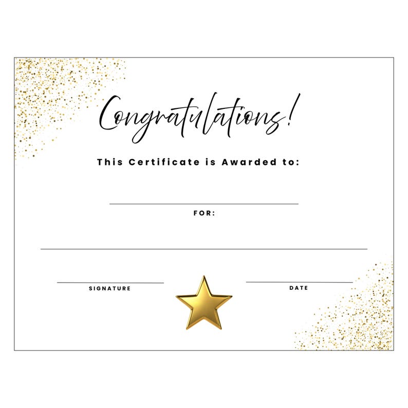 Premade Done for You Congratulations Certificate Instant Download Any ...