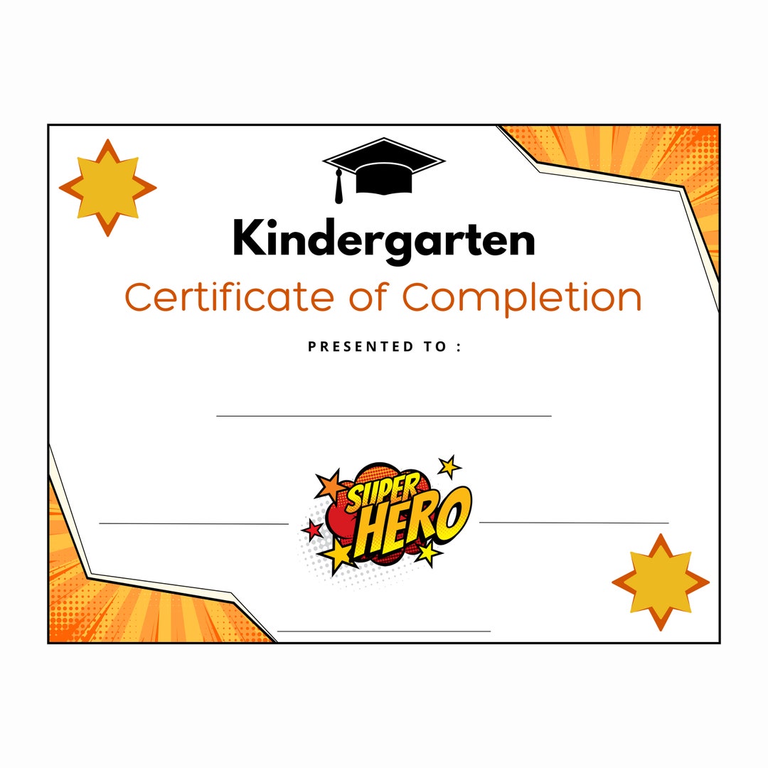 Super Hero Kindergarten Graduation Diploma Certificate Instant Download ...