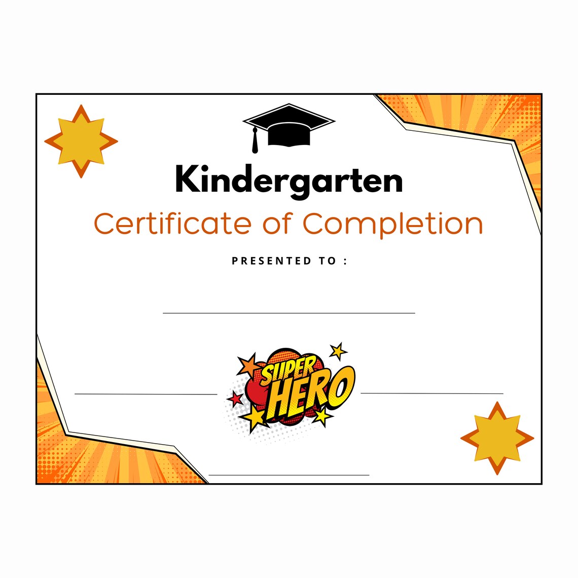 Super Hero Kindergarten Graduation Diploma Certificate Instant Download ...