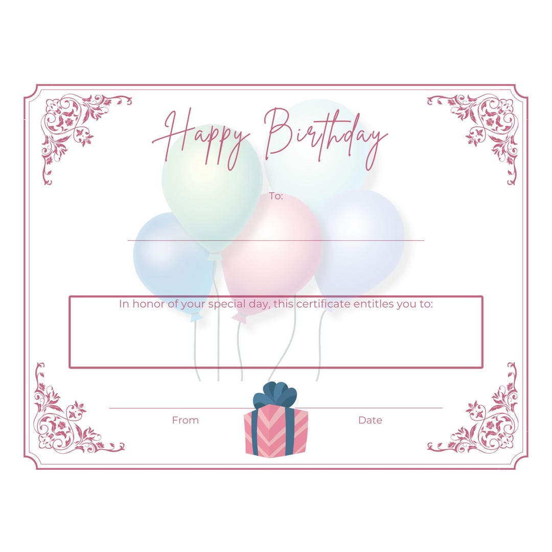Happy Birthday Certificate Award Premade Instant Download Printable All ...