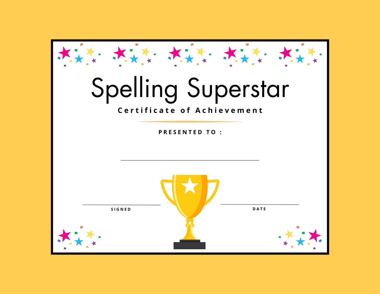 Superstar Speller Certificate of Achievement Award for Any Age or Grade ...