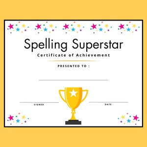 Superstar Speller Certificate of Achievement Award for Any Age or Grade ...
