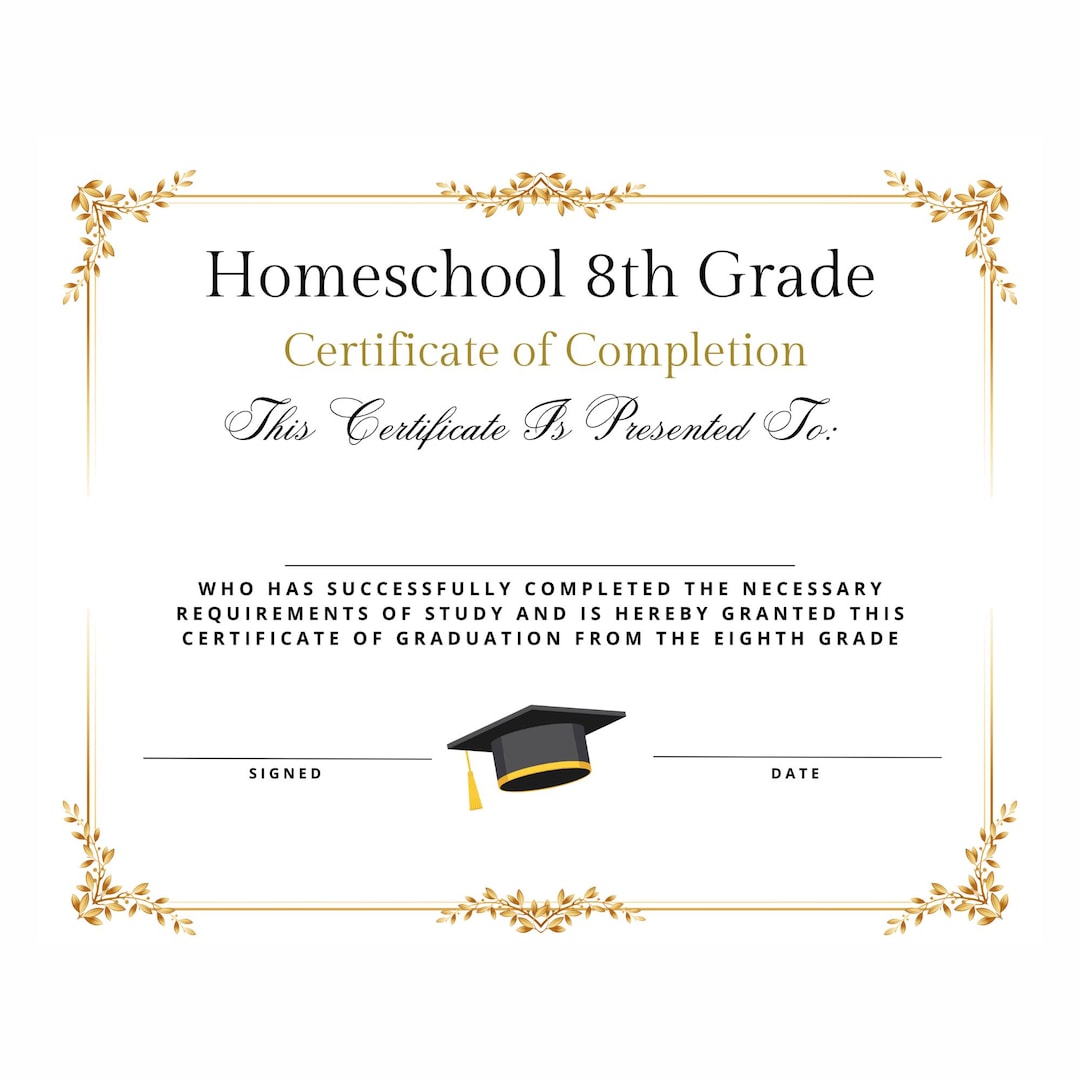 Homeschool 8th Eighth Grade Graduation Diploma Certificate Promotion ...
