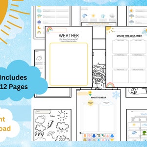 Weather Activity and Coloring Pages Bundle 12 Sheets Printable Instant ...