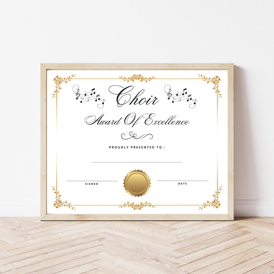Choir Award of Excellence Certificate Musician Choir Student Instant ...