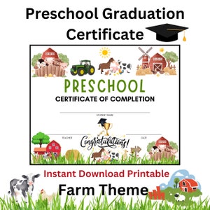 Preschool Graduation Certificate of Completion Instant Download Diploma ...