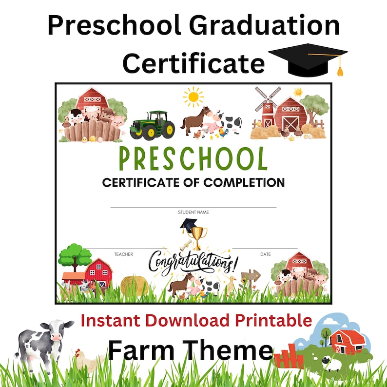 Preschool Graduation Certificate of Completion Instant Download Diploma ...