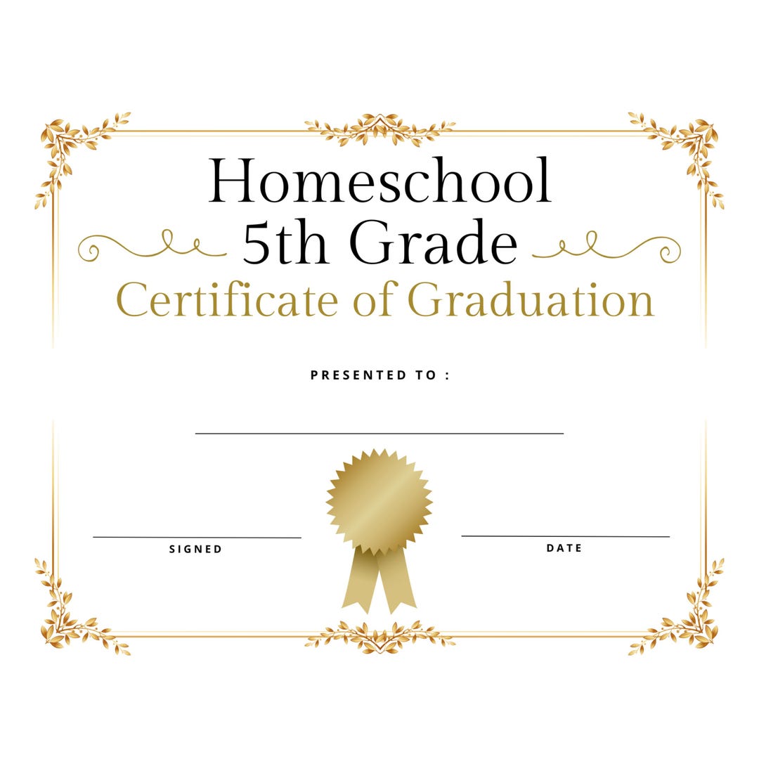 Homeschool 5th Fifth Grade Graduation Diploma Certificate School ...