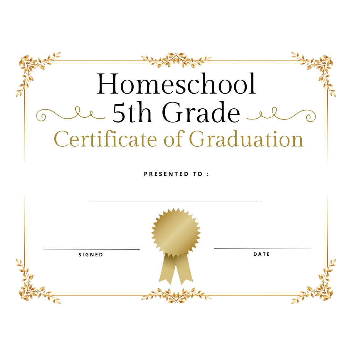 Homeschool 5th Fifth Grade Graduation Diploma Certificate School ...