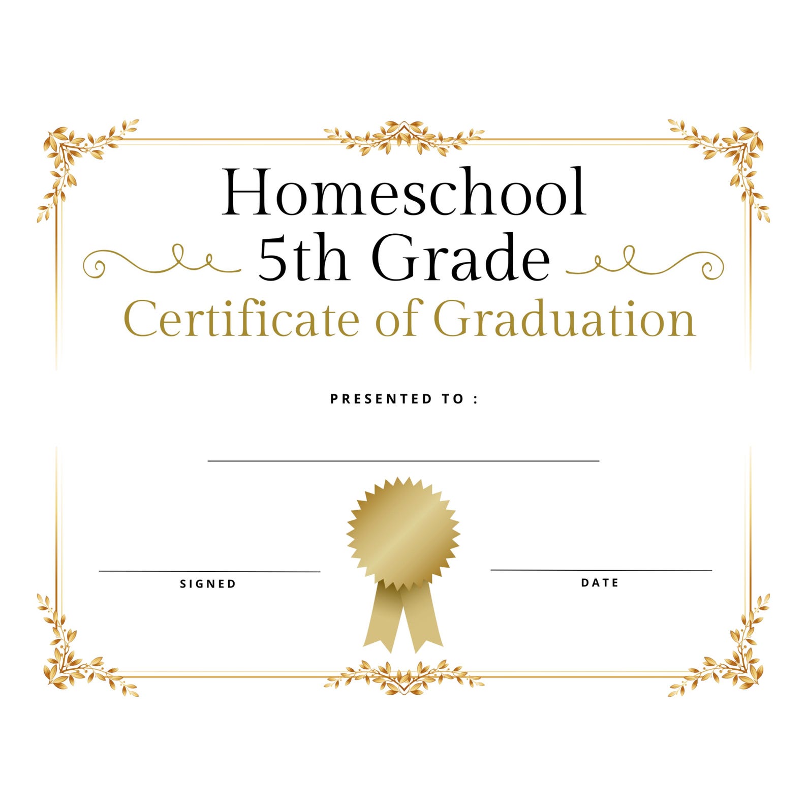 Homeschool 5th Fifth Grade Graduation Diploma Certificate School ...