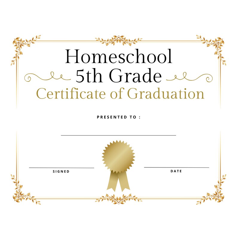 Homeschool 5th Fifth Grade Graduation Diploma Certificate School ...