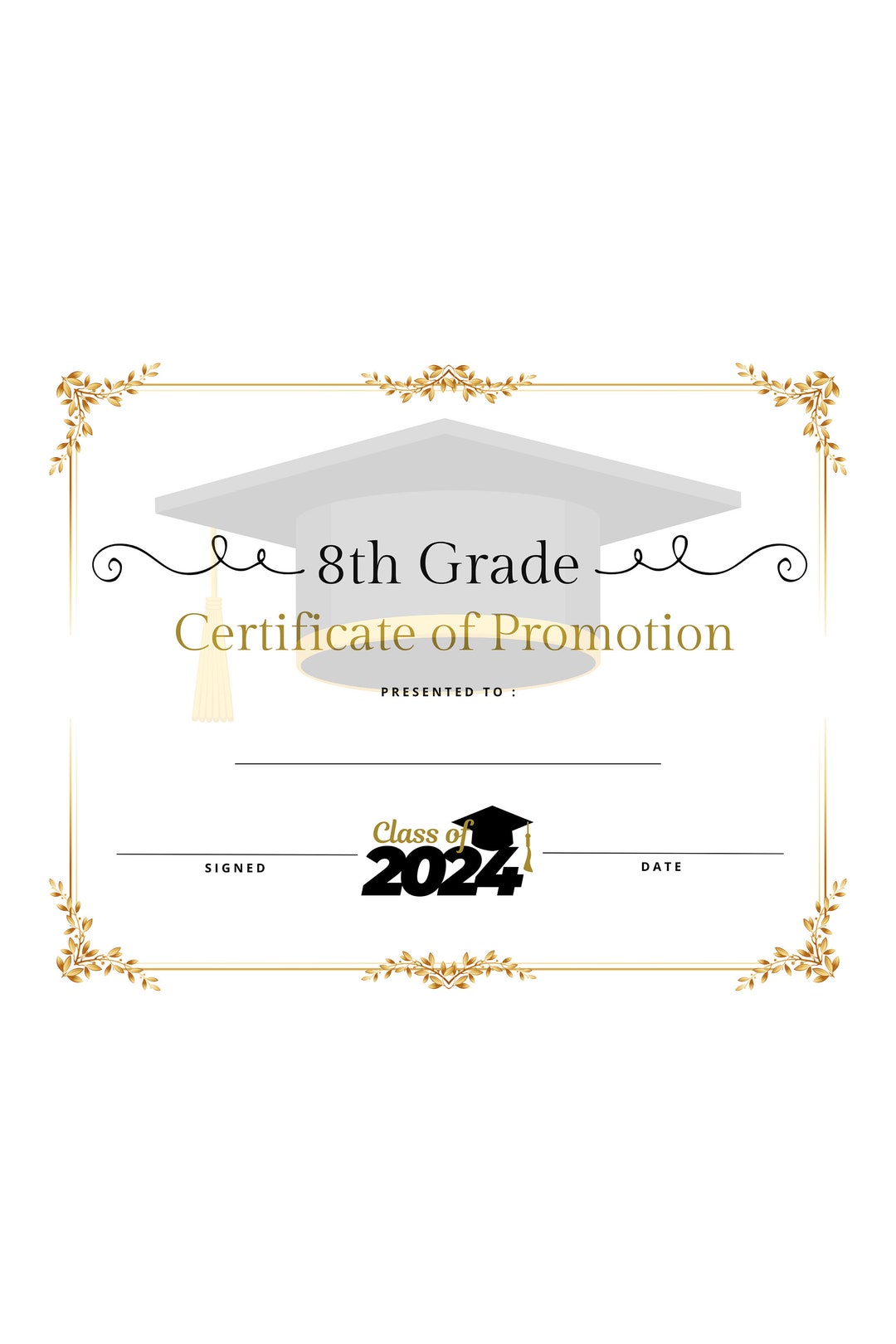 8th Grade Certificate of Promotion Graduation Diploma Certificate ...