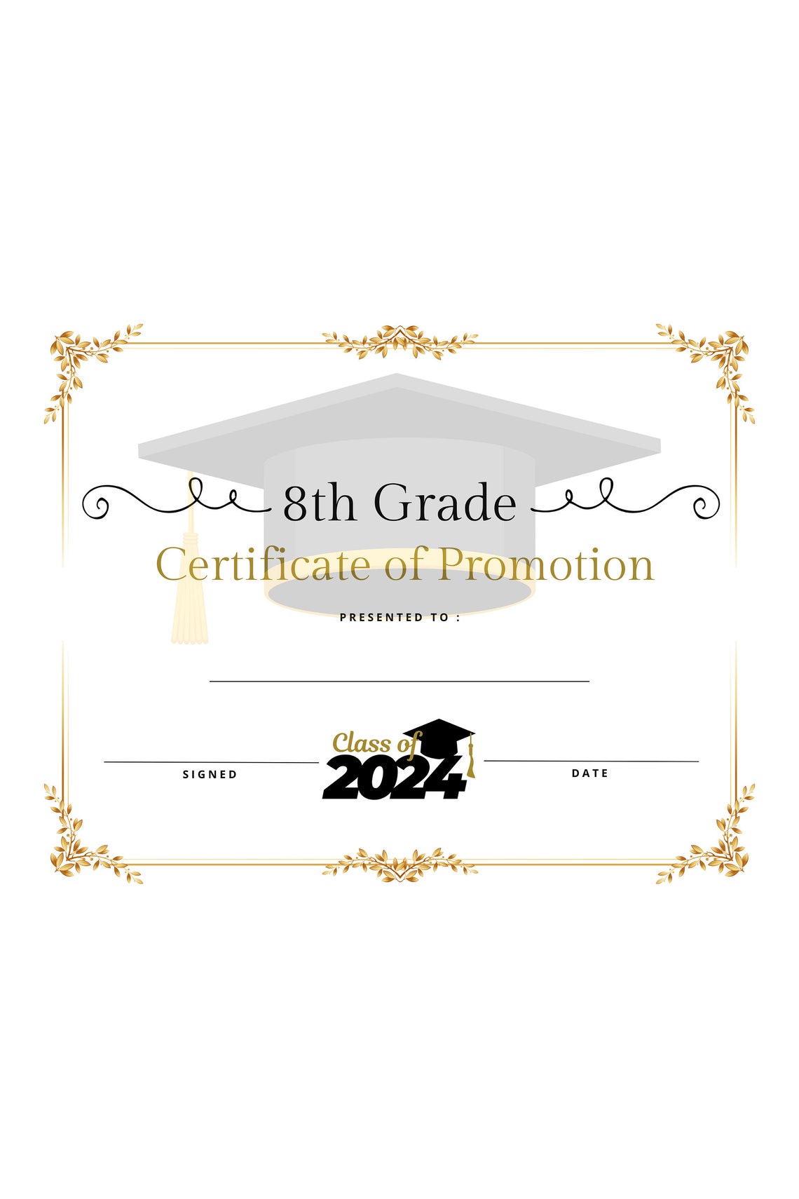 8th Grade Certificate of Promotion Graduation Diploma Certificate ...