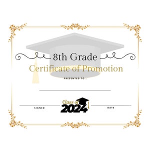 8th Grade Certificate of Promotion Graduation Diploma Certificate ...
