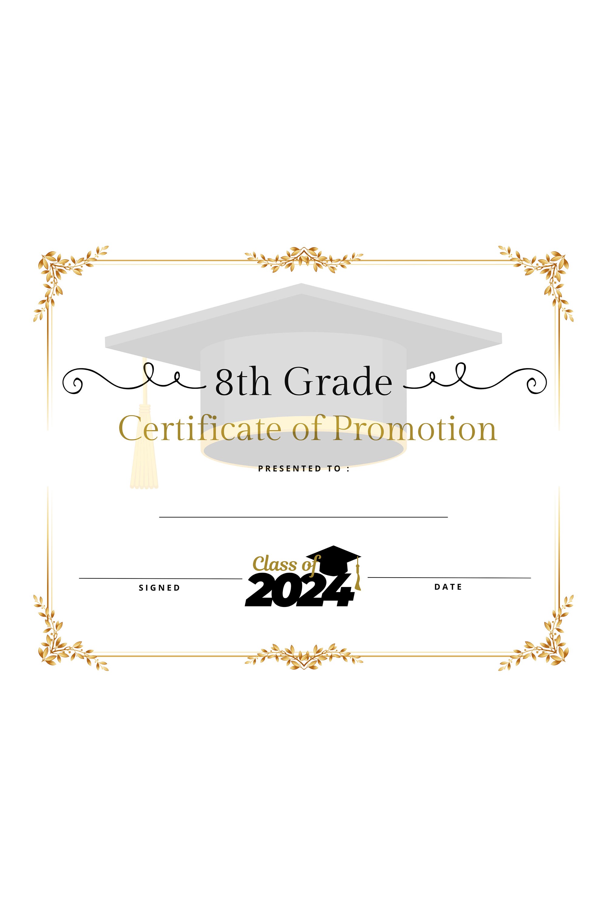 8th Grade Certificate of Promotion Graduation Diploma Certificate ...