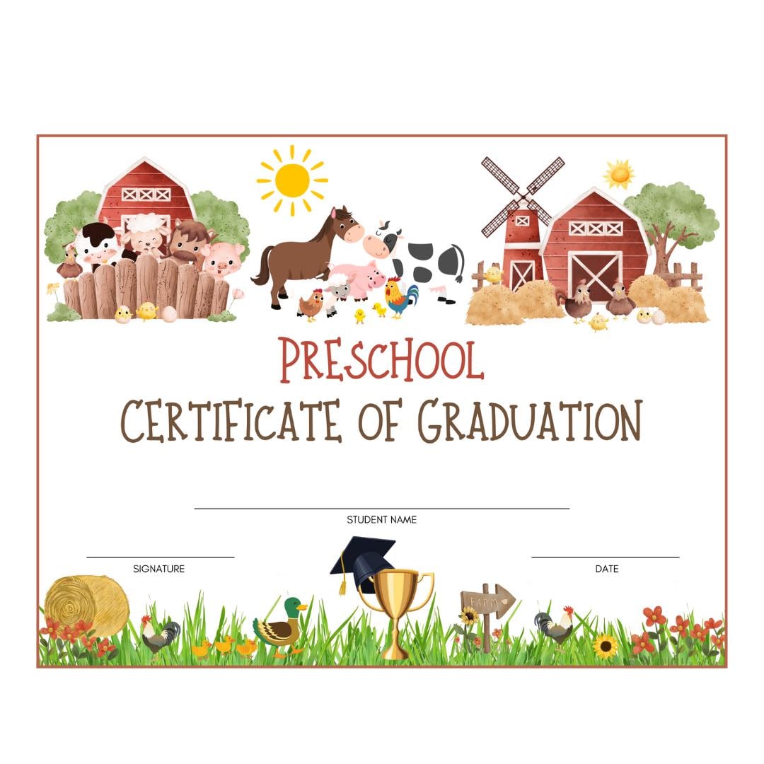 Preschool Graduation Certificate of Graduation Promotion Diploma Farm ...
