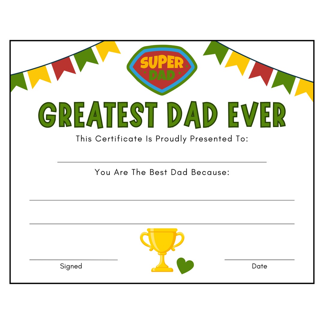 Greatest Dad Certificate Celebration Gift for Super Dad From Child Boy ...