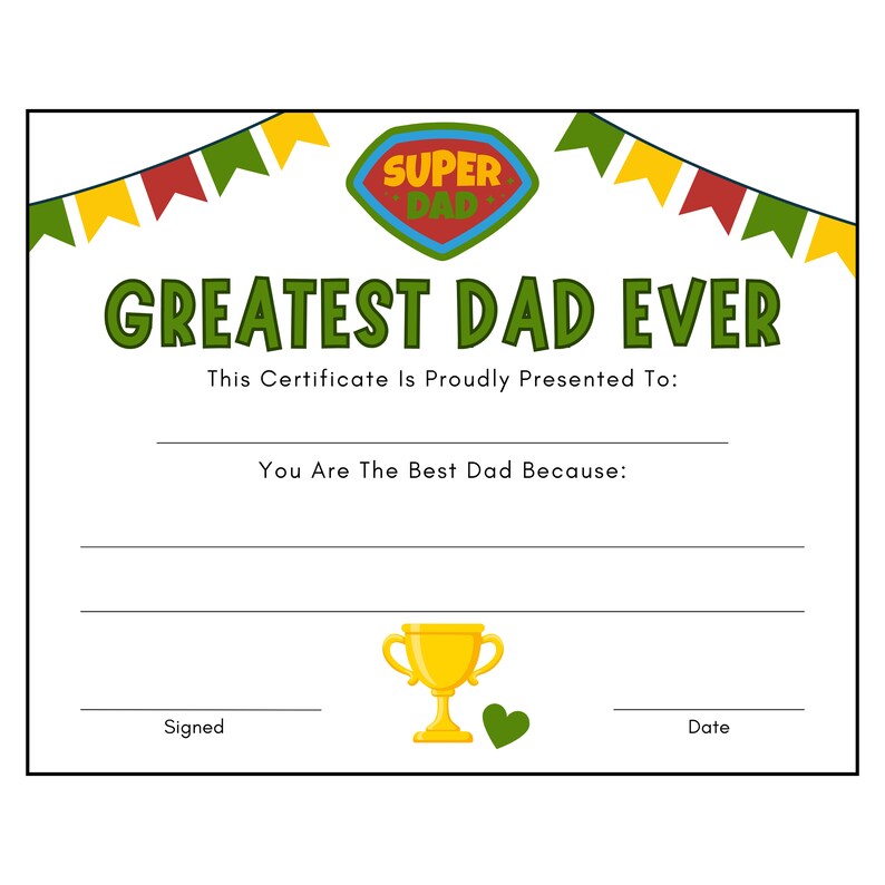 Greatest Dad Certificate Celebration Gift for Super Dad From Child Boy ...