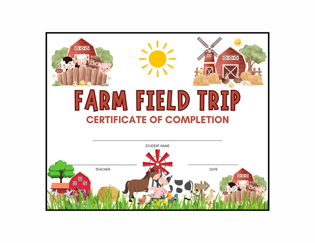Farm Field Trip Certificate of Completion Instant Download Diploma ...
