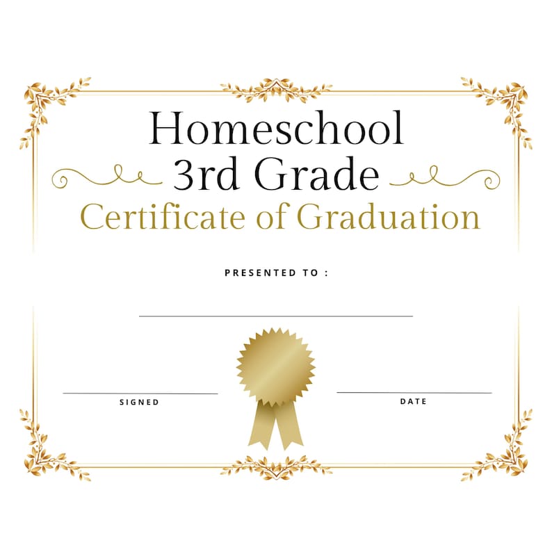 Third 3rd Grade Homeschool Graduation Diploma Certificate Instant ...