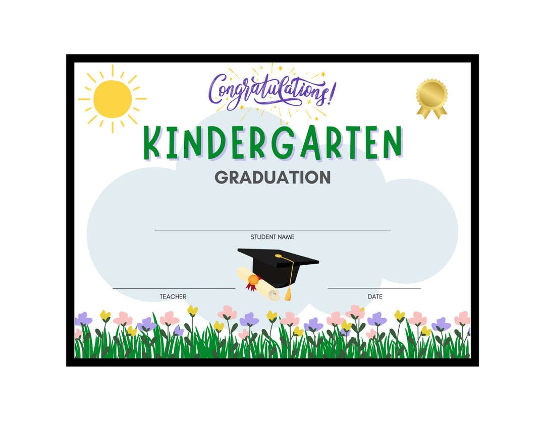 Kindergarten Graduation Diploma Certificate Instant Download Spring - Etsy