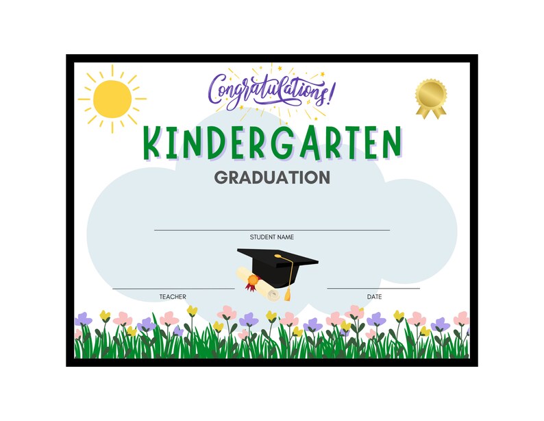 Kindergarten Graduation Diploma Certificate Instant Download Spring - Etsy