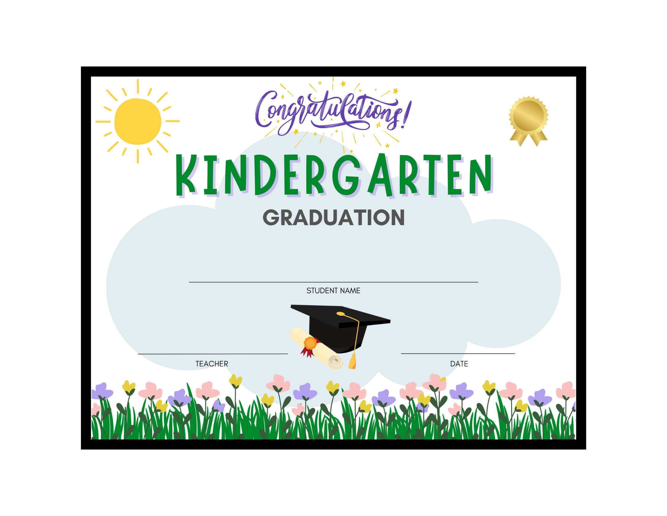 Kindergarten Graduation Diploma Certificate Instant Download Spring - Etsy